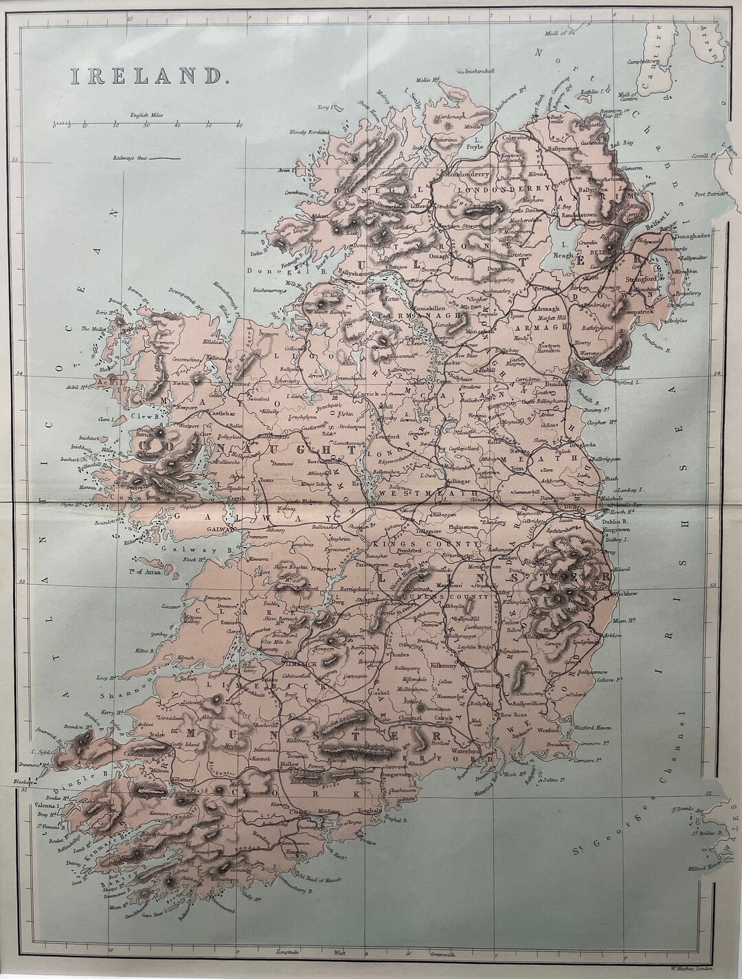 Ireland, William Hughes Original Antique Map Dating From About 1870 - Etsy