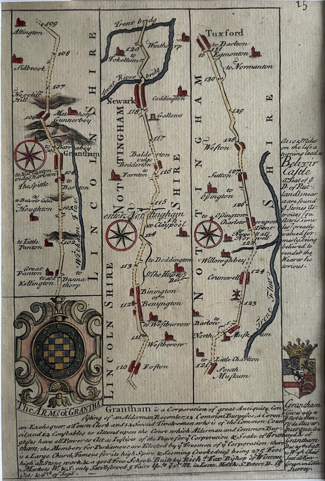 Road Map From Grantham in Lincolnshire to Doncaster in Yorkshire via ...
