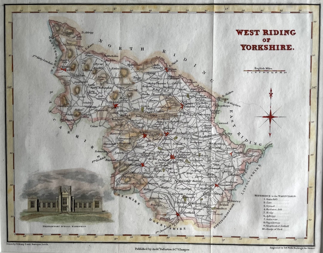 Yorkshire, West Riding, Archibald Fullarton Original Antique Map Dating ...