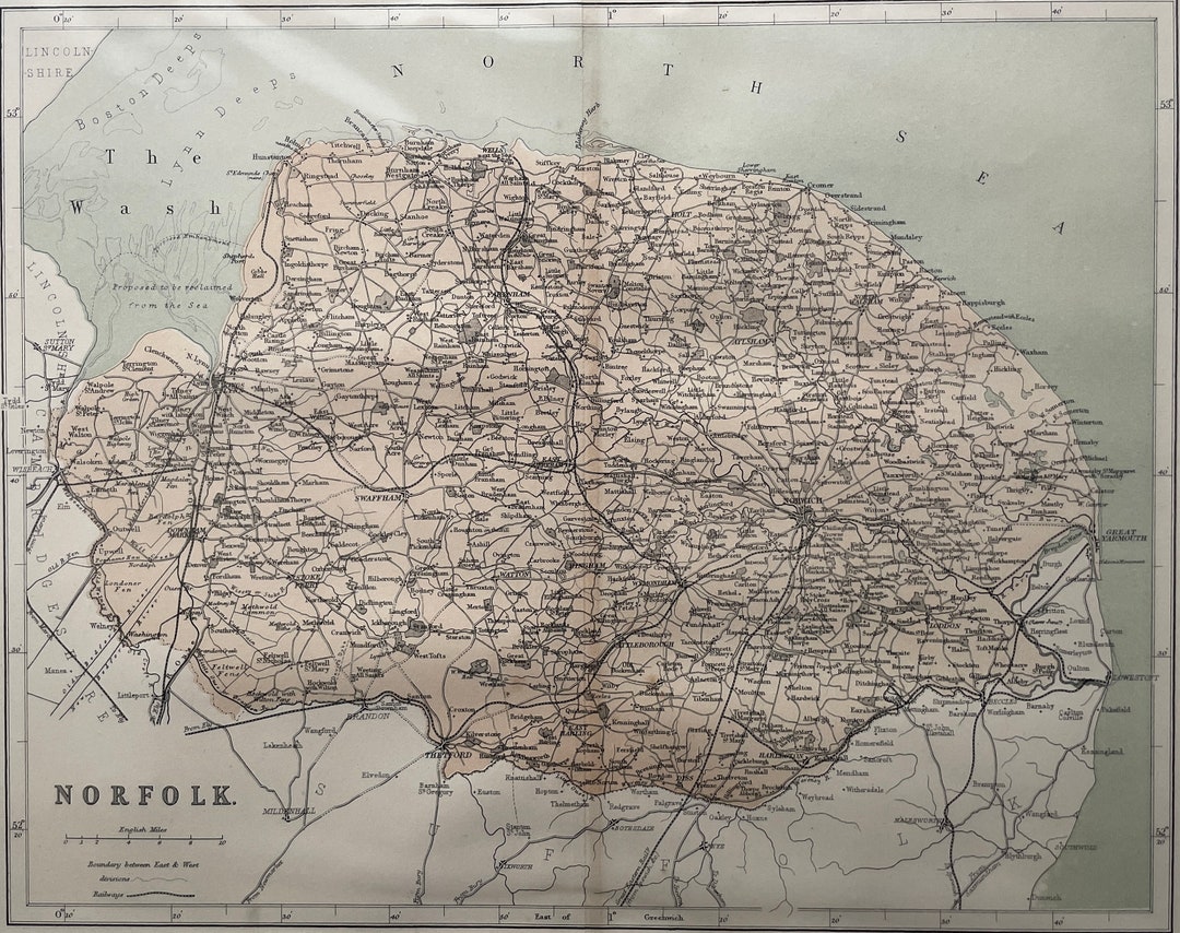 Norfolk, William Hughes Original Antique Map Dating From About 1870 - Etsy