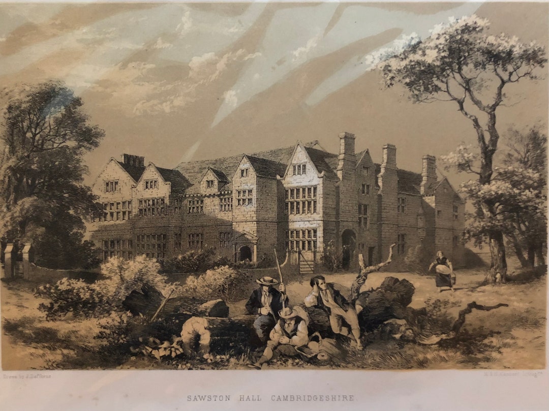 Sawston Hall, Cambridgeshire, Original Antique Vintage Lithograph Print ...