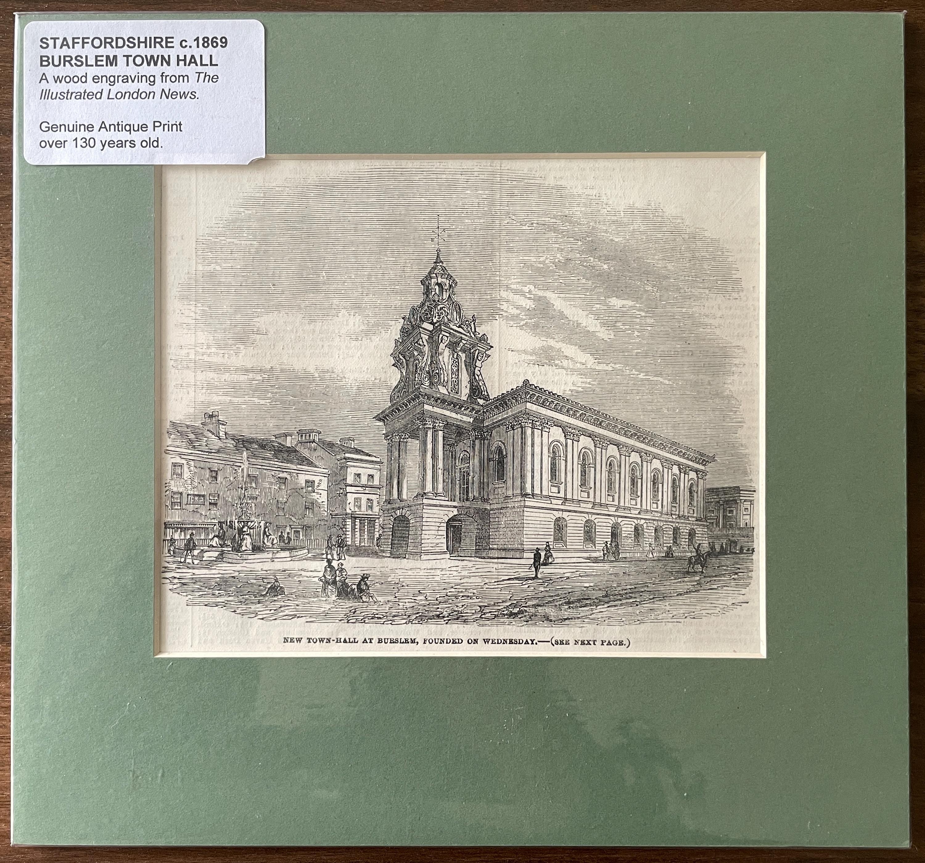 Burslem Town Hall, Staffordshire 1854, Original Antique Vintage ...