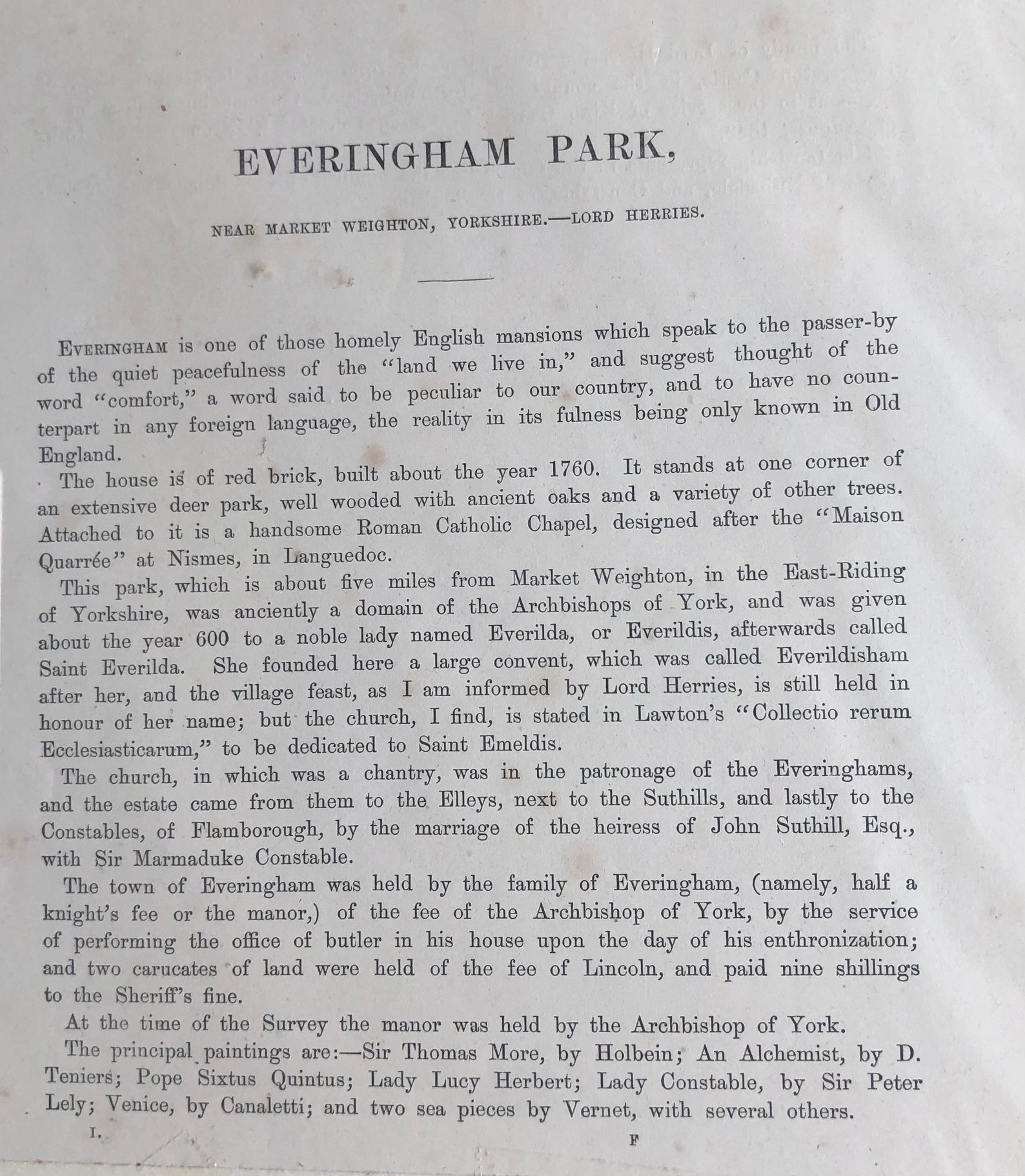 Everingham Park, Yorkshire, Original Antique Vintage Print Dating From ...