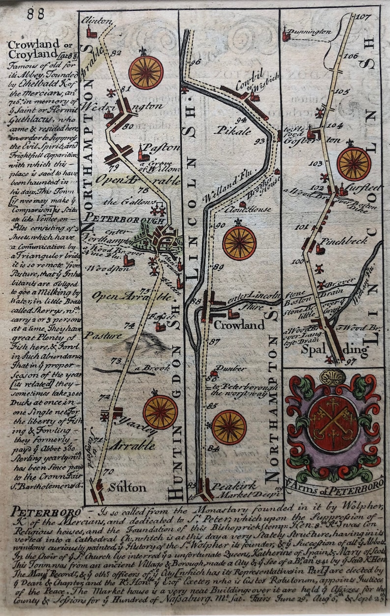 Road Map From Stilton to Gosberton via Peterborough Owen & - Etsy