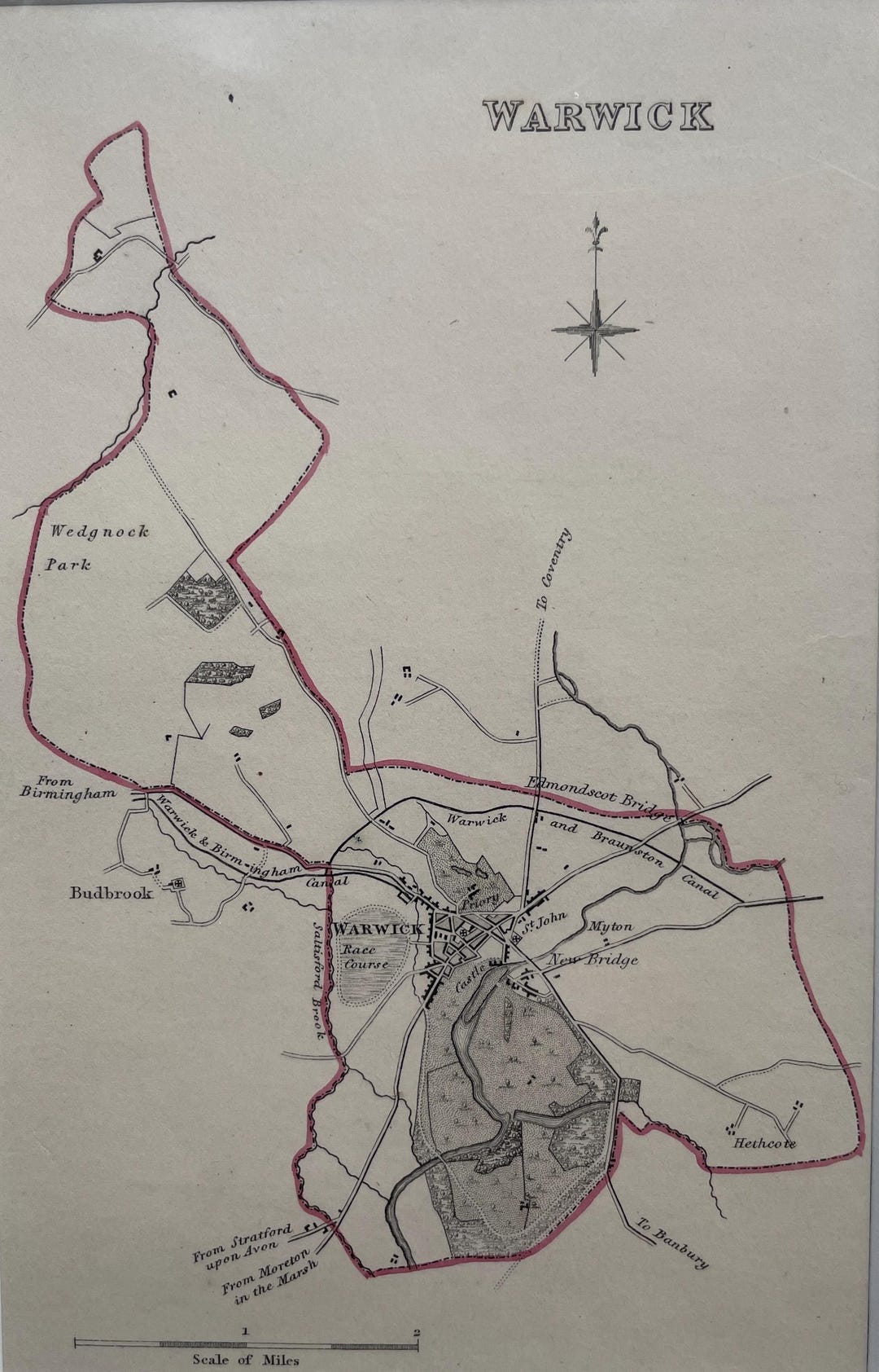 Warwick Town Plan, Samuel Lewis Original Antique Map Dating From About ...