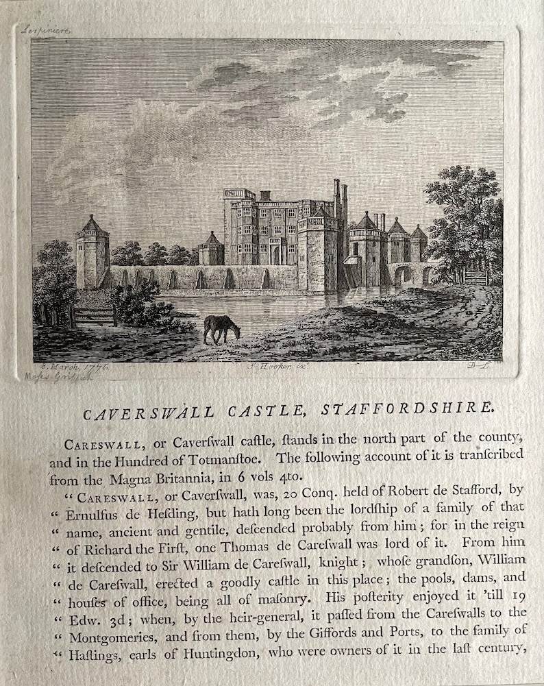 Caverswall Castle, Staffordshire Original Antique Vintage Engraving ...