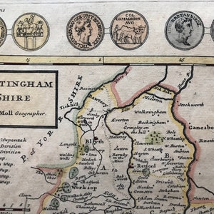 Nottinghamshire, Herman Moll Original Antique Map Dating From About ...