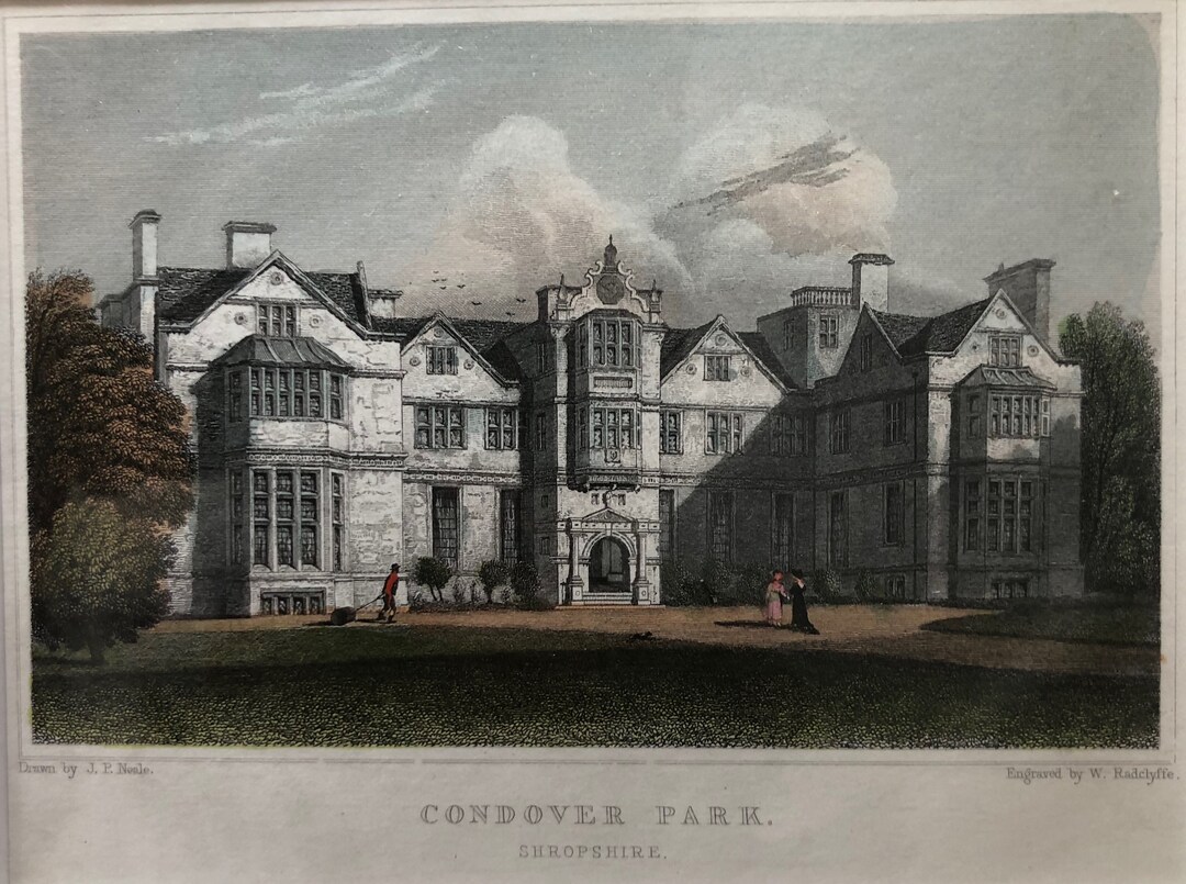 Condover Park, Shropshire original antique vintage engraving print ...
