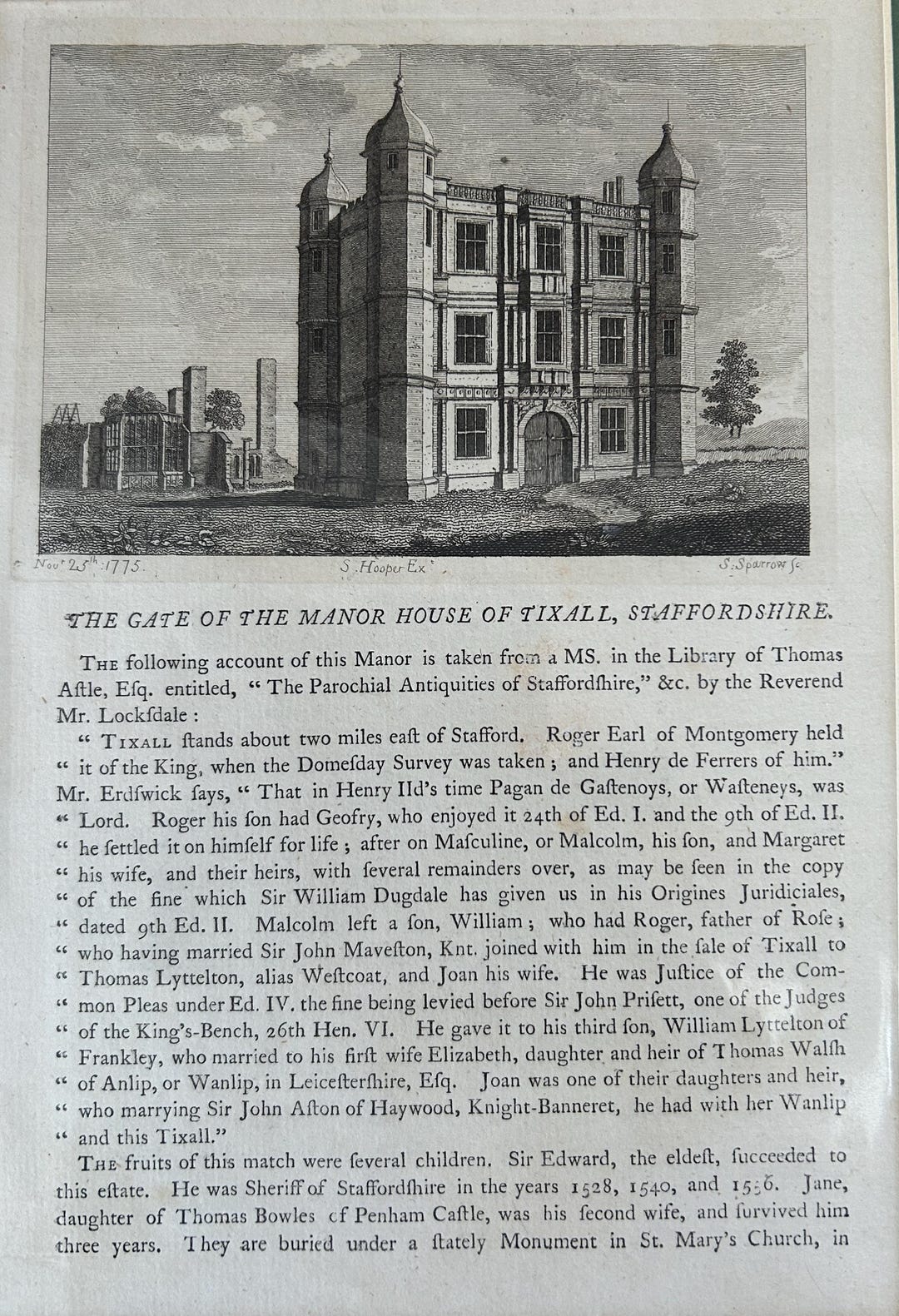 Tixall Gate-house, Staffordshire Original Antique Vintage Engraving ...