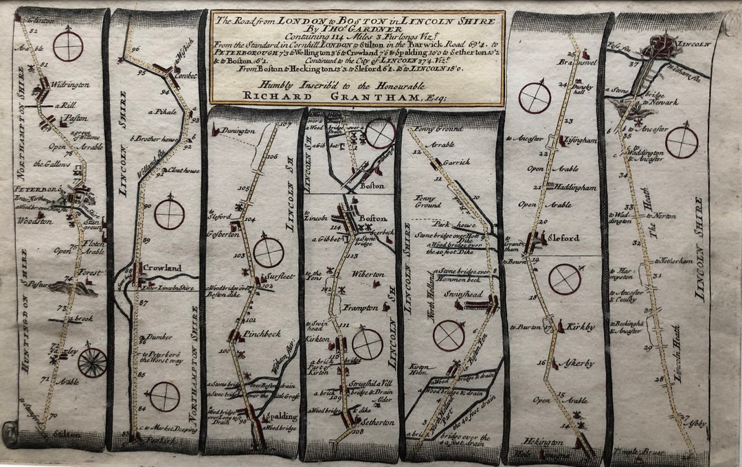 Thomas Gardner Road Map From Stilton to Boston and Boston to Lincoln ...
