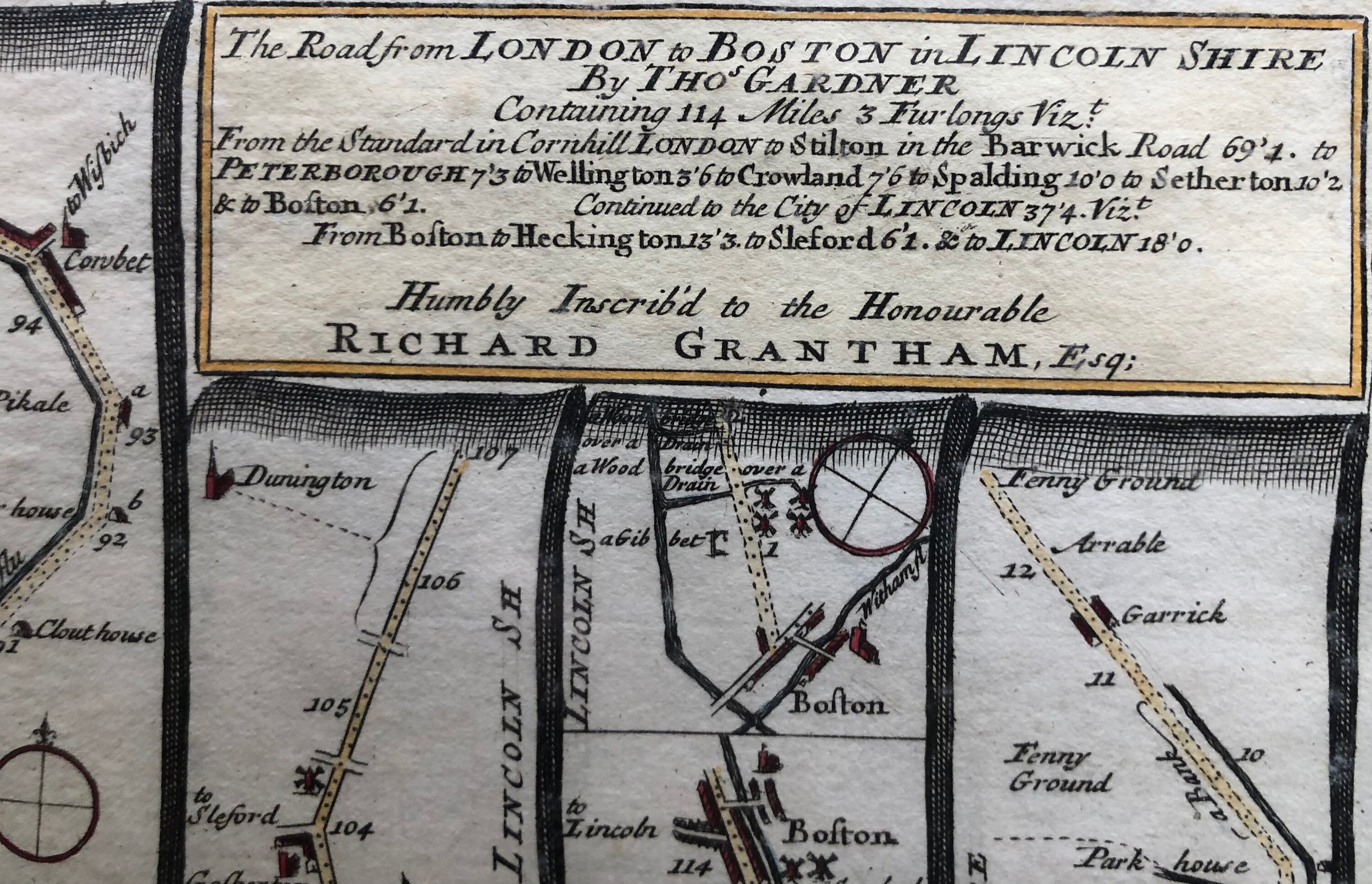 Thomas Gardner Road Map From Stilton to Boston and Boston to Lincoln ...