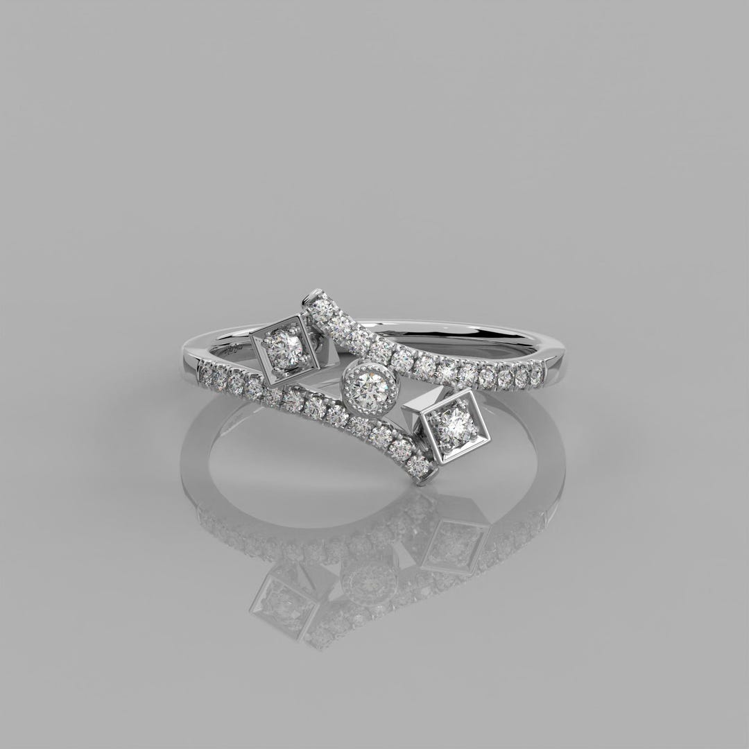 0.24ct Lab Diamond Open Wrap Ring for Women / 14k Solid Gold Bypass ...