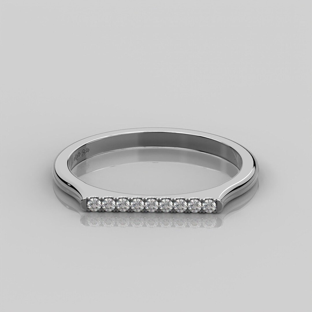 0.07ct Lab Diamond Bar Ring / 10k Solid Gold Pave Diamond Line Ring ...
