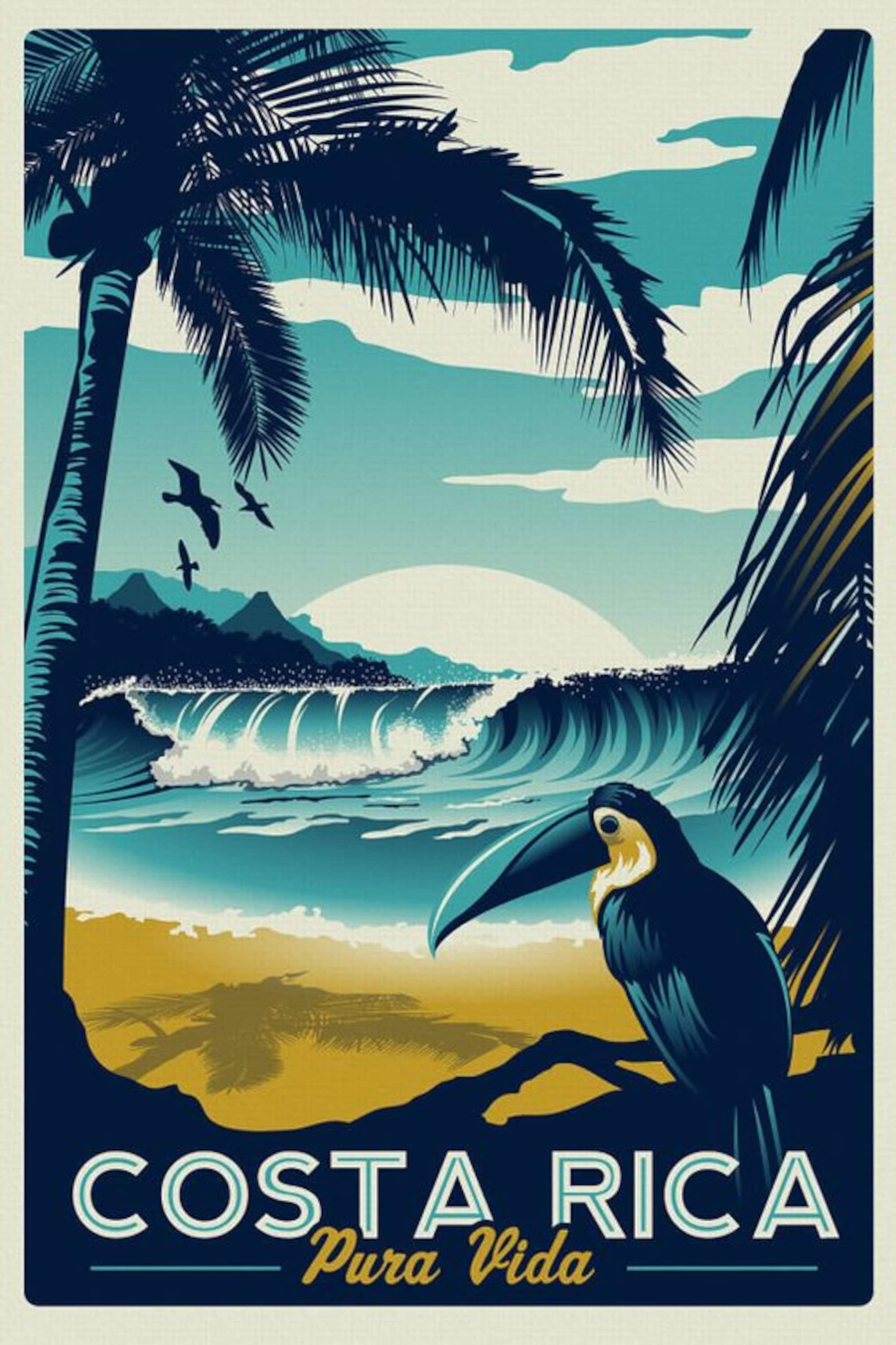COSTA RICA Pura Vida Affiche de voyage avec toucan et palmiers | Etsy