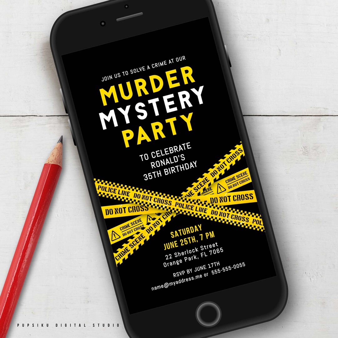 Murder Mystery Editable Birthday Party Electronic Invitation, Detective ...