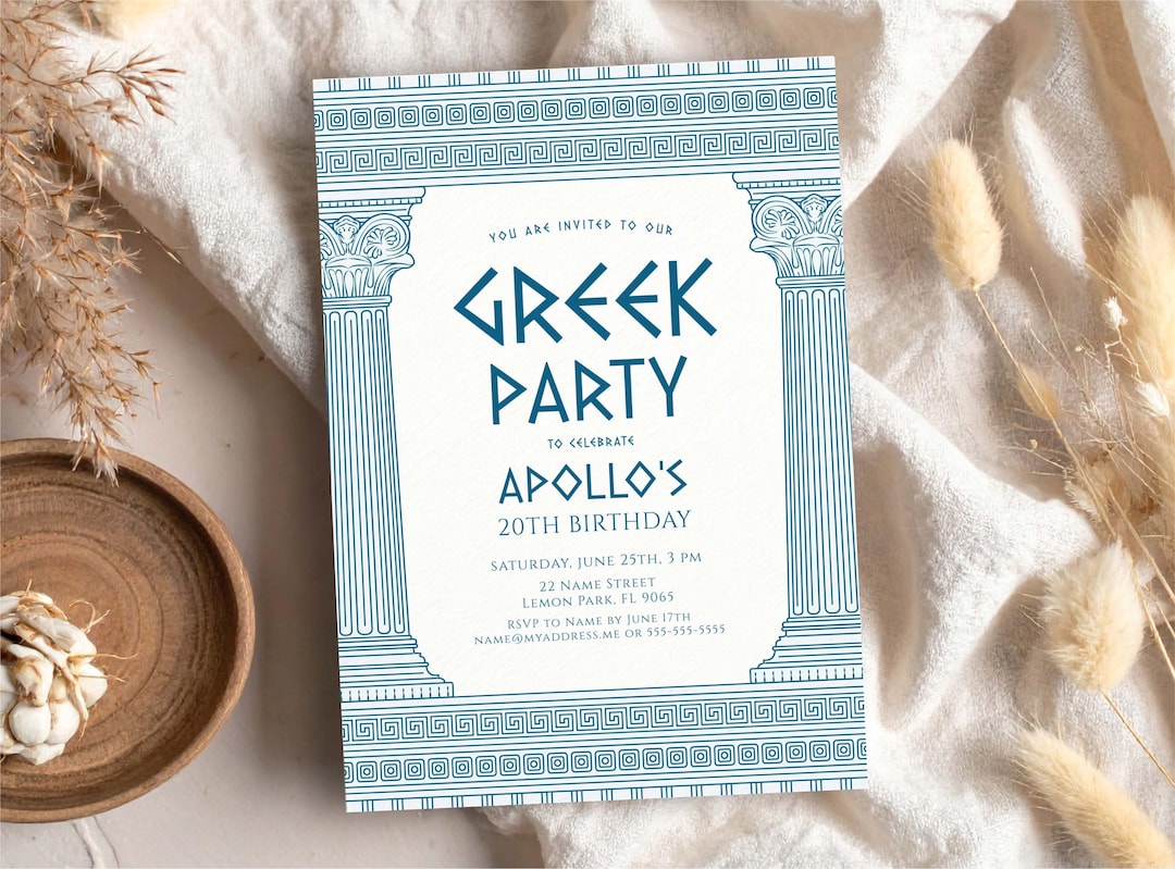 Greek Party: 5x7 Invitation Card + Electronic Invite, Editable Template ...