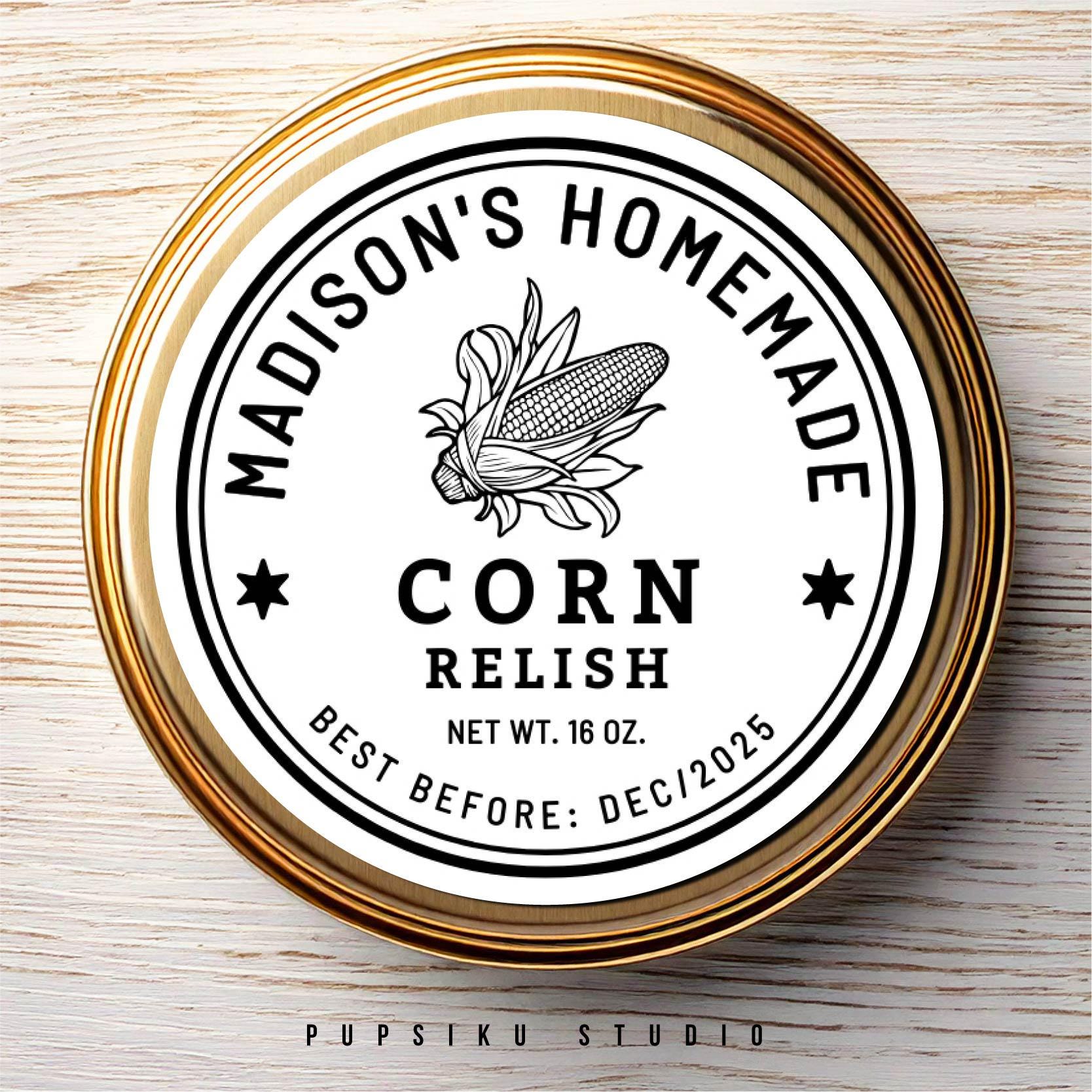 Printable Corn Relish Canning Label, Custom Colors 2x2 Square or Round ...