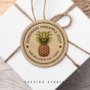 Pineapple Canning Label With Custom Text, Editable 2"x2" Square or ...