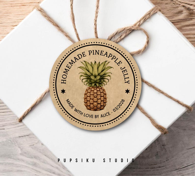 Pineapple Canning Label With Custom Text, Editable 2"x2" Square or ...