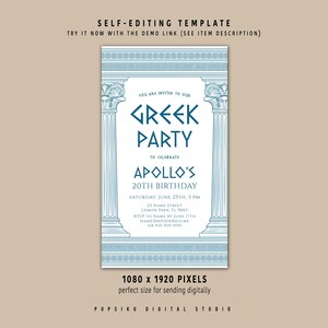 Greek Party Invitation in Blue, 1080x1920px Editable Greece or Rome ...