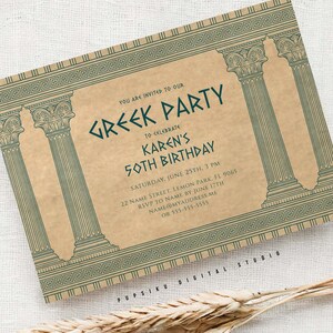 CUSTOM COLORS Greek Party Invitation, 7x5 Editable Card With Temple ...