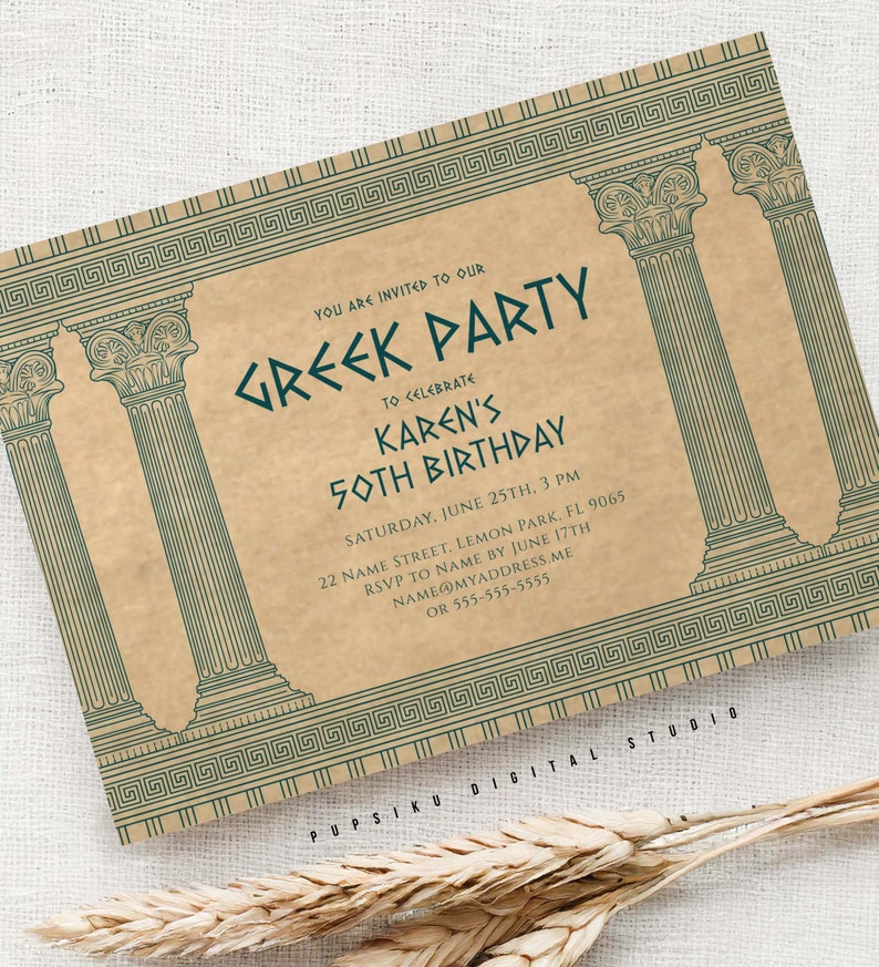 CUSTOM COLORS Greek Party Invitation, 7x5 Editable Card With Temple ...