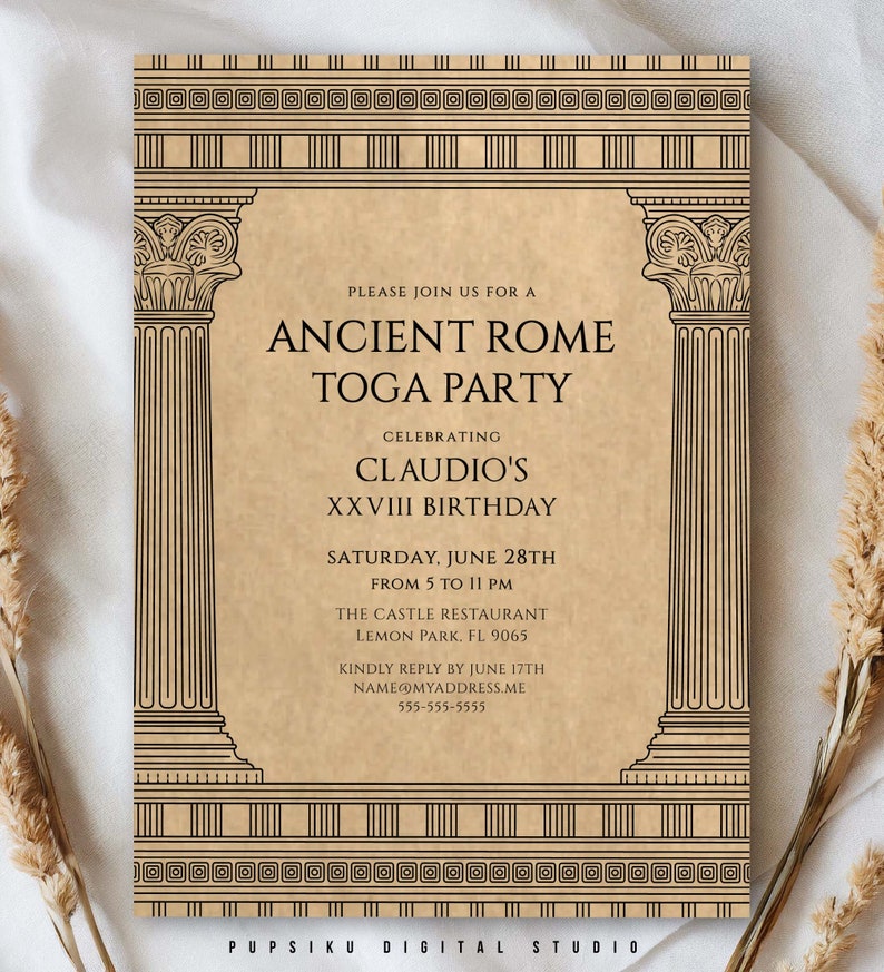 CUSTOM COLORS Roman Party Invitation, 5x7 Editable Template With ...