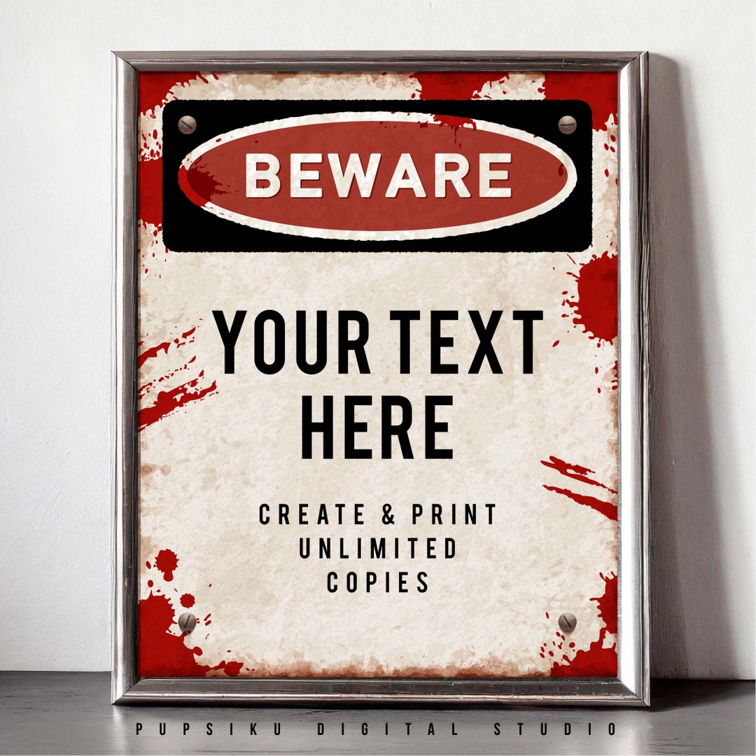Zombie BEWARE Table Sign: Editable 8x10” Party Decor (digital Printable ...