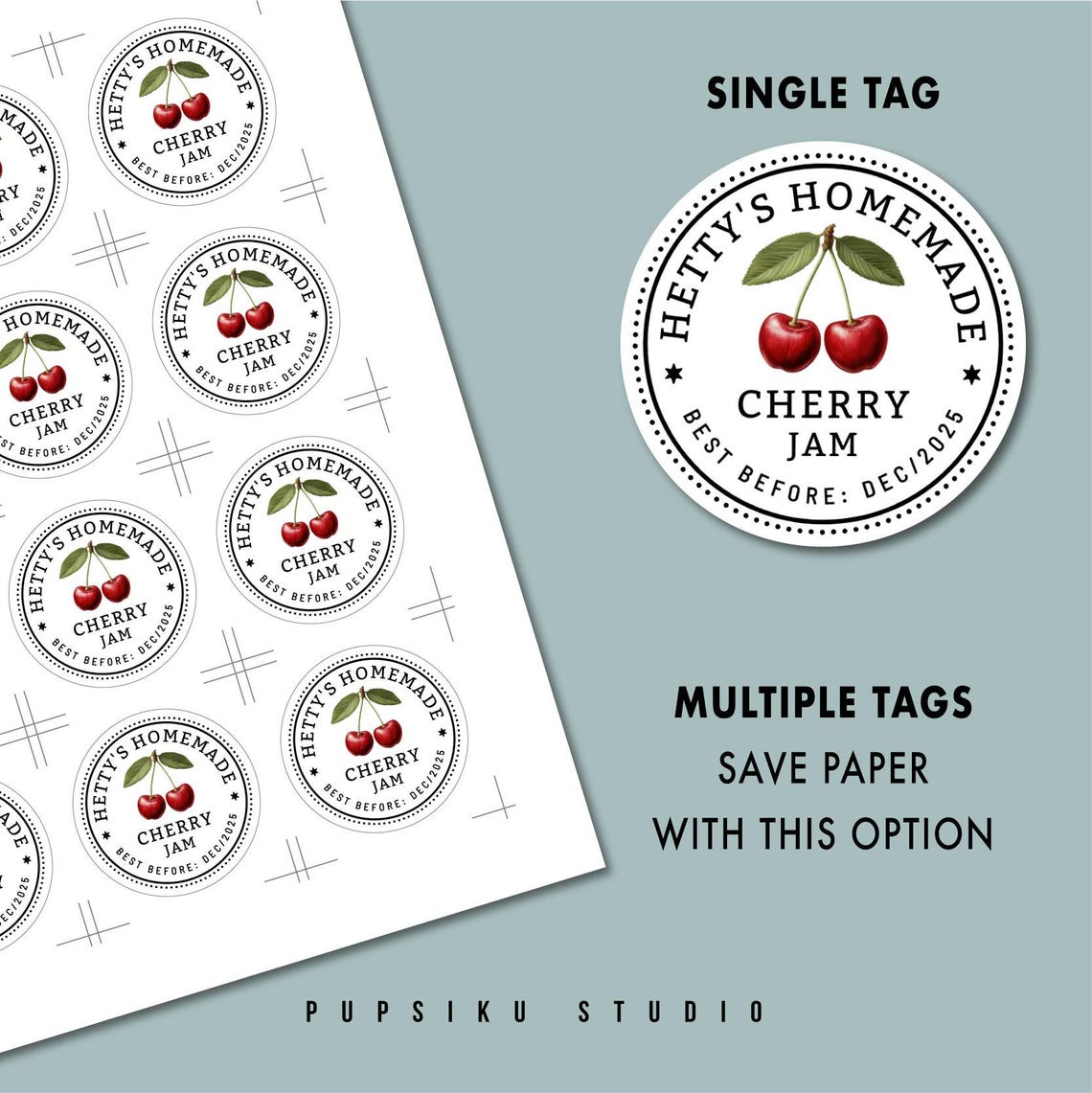 Cherry Jam Label: Editable Round or Square 2x2" Jar Stickers (digital ...