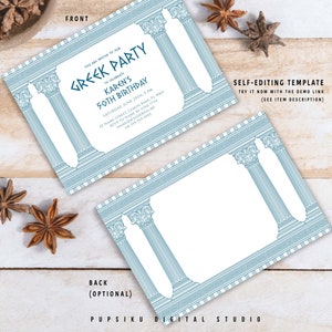 CUSTOM COLORS Greek Party Invitation, 7x5 Editable Card With Temple ...