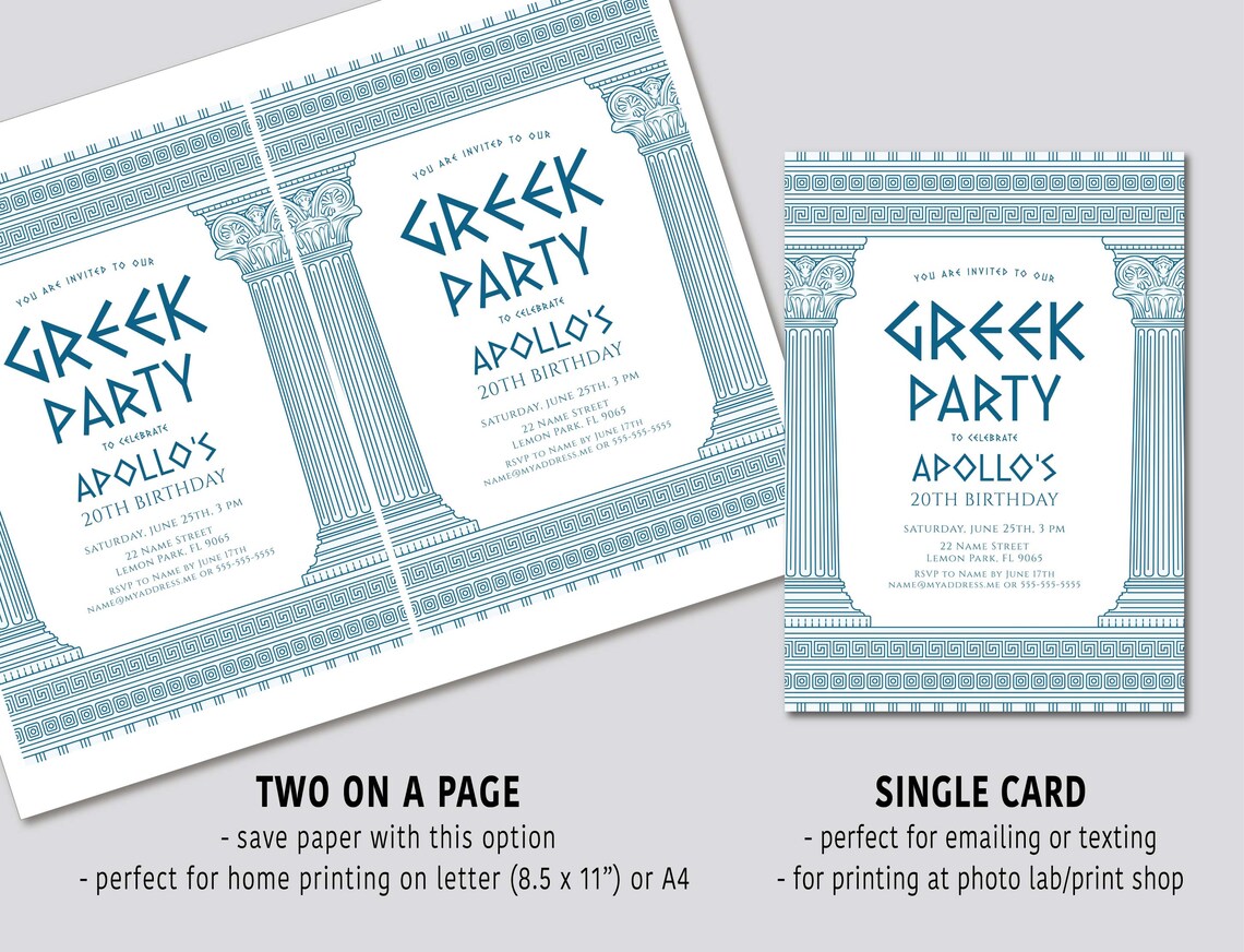 Greek Party Invitation: Editable Toga Theme (custom Colors, Digital ...
