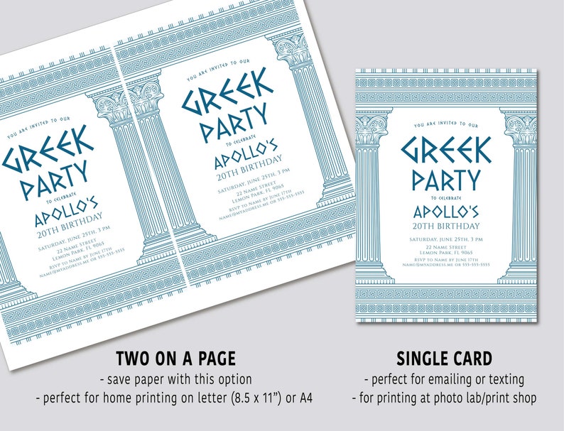 Greek Party Invitation: Editable Toga Theme (custom Colors, Digital ...