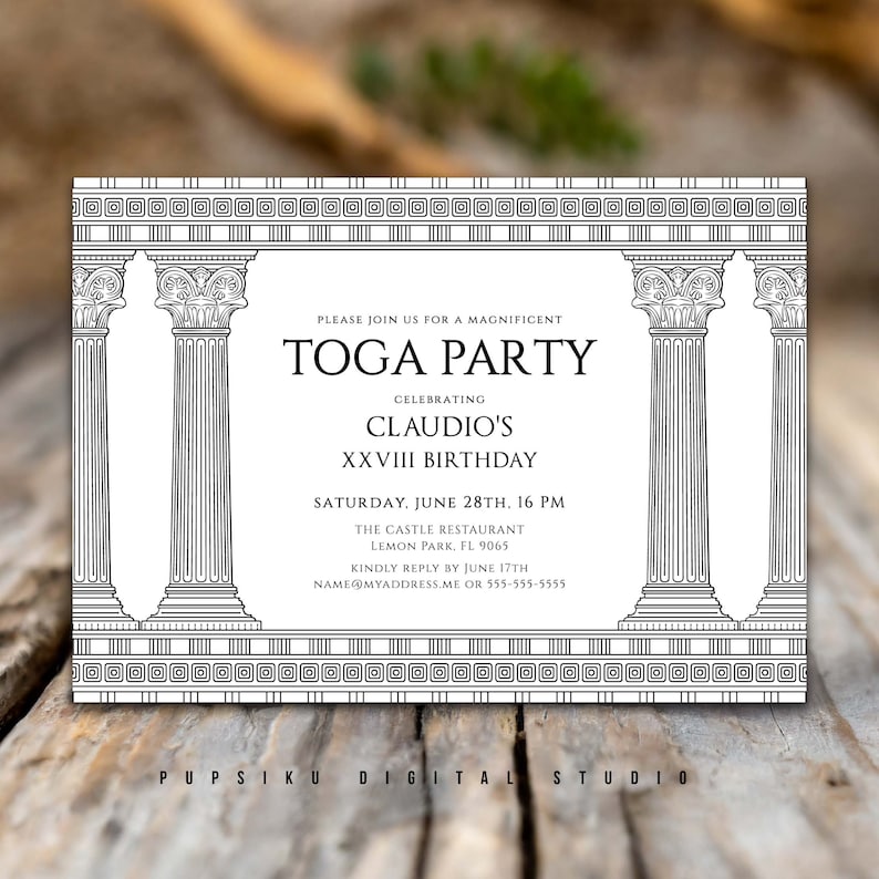 CUSTOM COLORS Roman Party Invitation With Temple Columns, 7x5 Editable ...