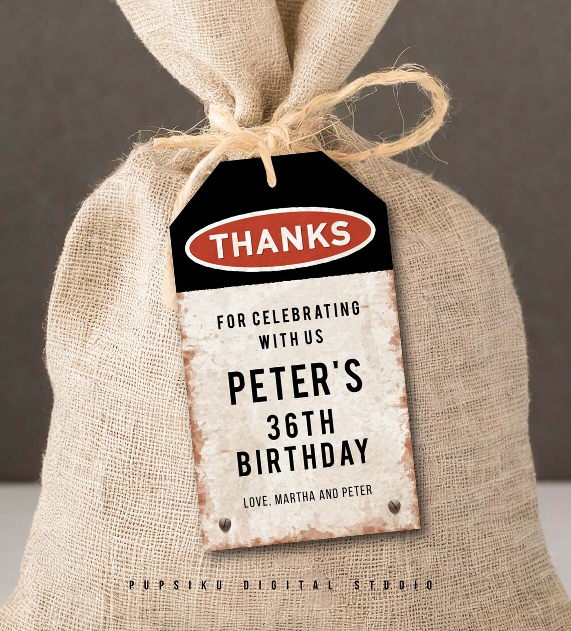 Thank You Favor Tag With Rusty Old Sign, Editable 2 X 3.5 Birthday ...