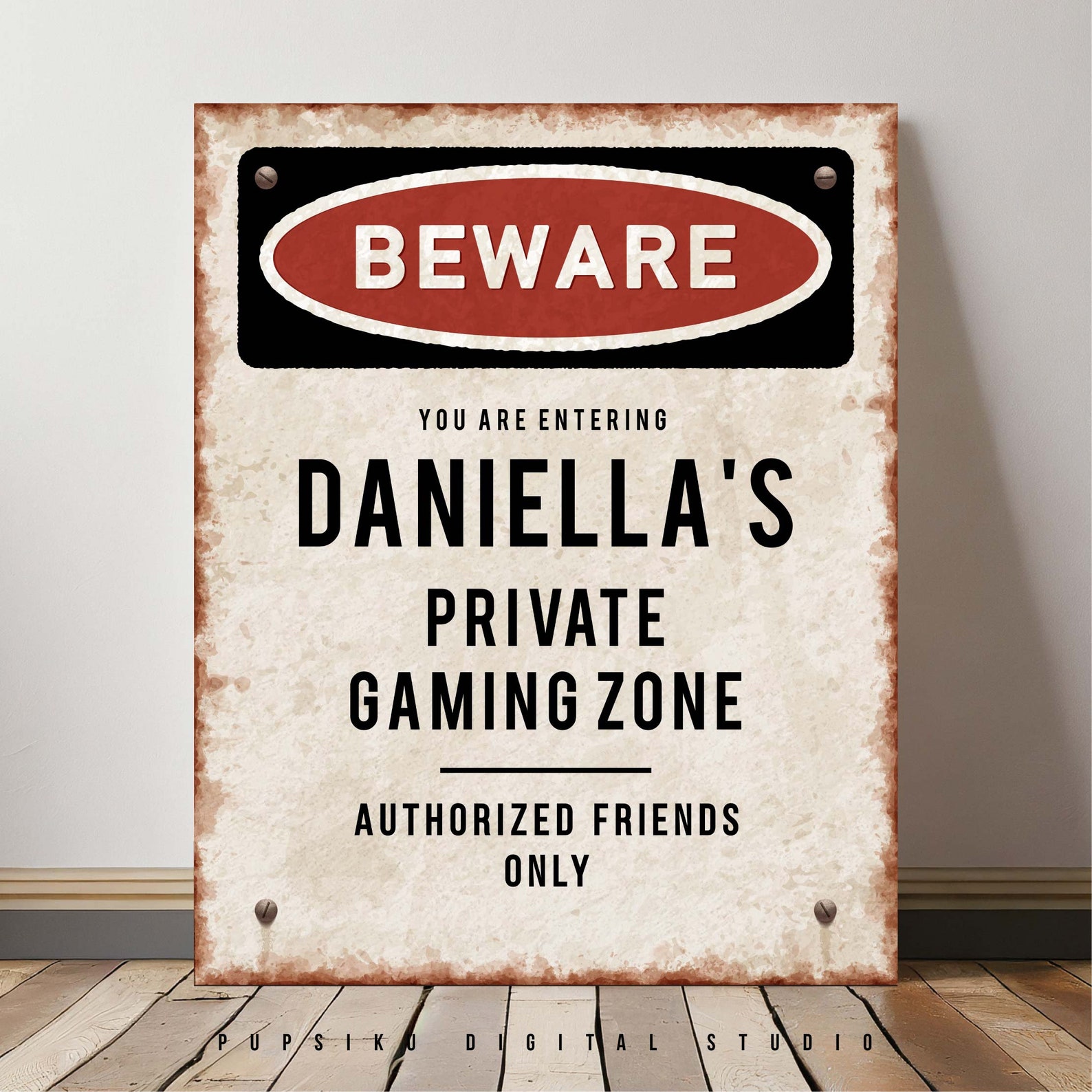 Editable BEWARE Sign Poster, Custom Text Halloween Wall Decor, 16x20 ...