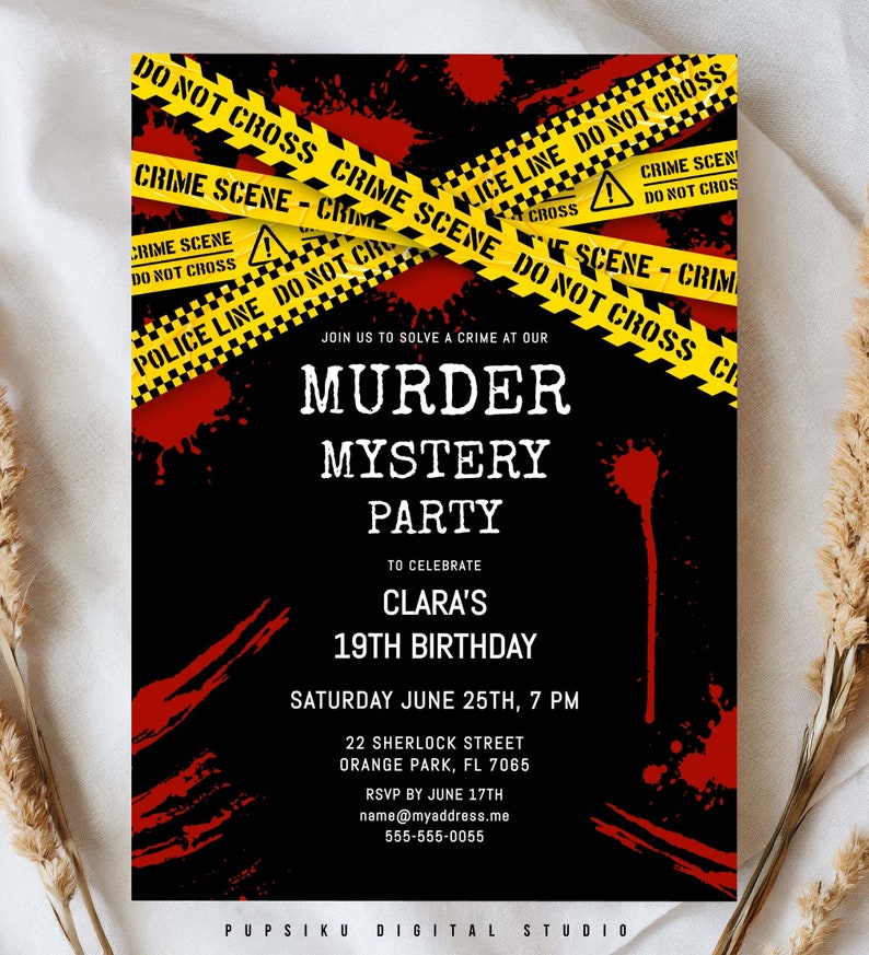 Murder Mystery Dinner Party Invitation, Detective or Police Crime Scene ...