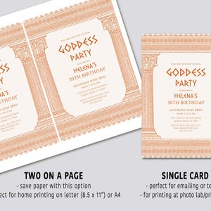 Goddess Party CUSTOM COLORS Invitation, 5x7 Editable Card, Temple ...