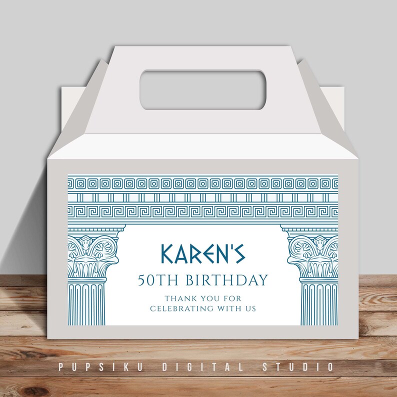 Greek Party Favor Box Label: Editable Gable Box Template (digital ...