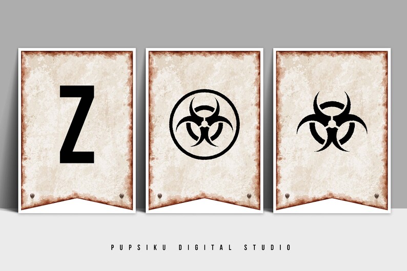 Rusty Flag Banner With Biohazard Symbols 5x7 Editable Zombie - Etsy