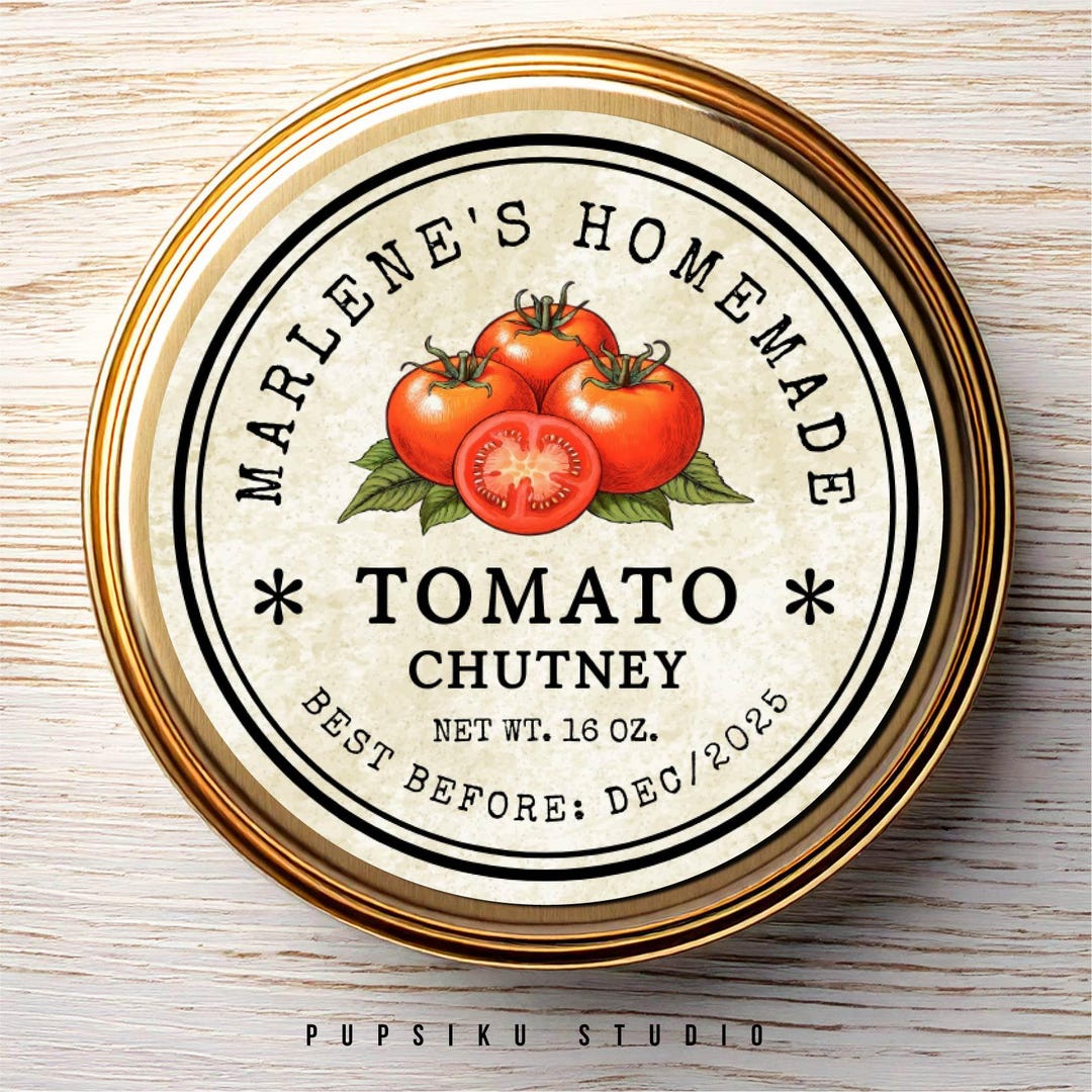 Editable Tomato Chutney Canning Label, Printable 2x2 Square or Round ...