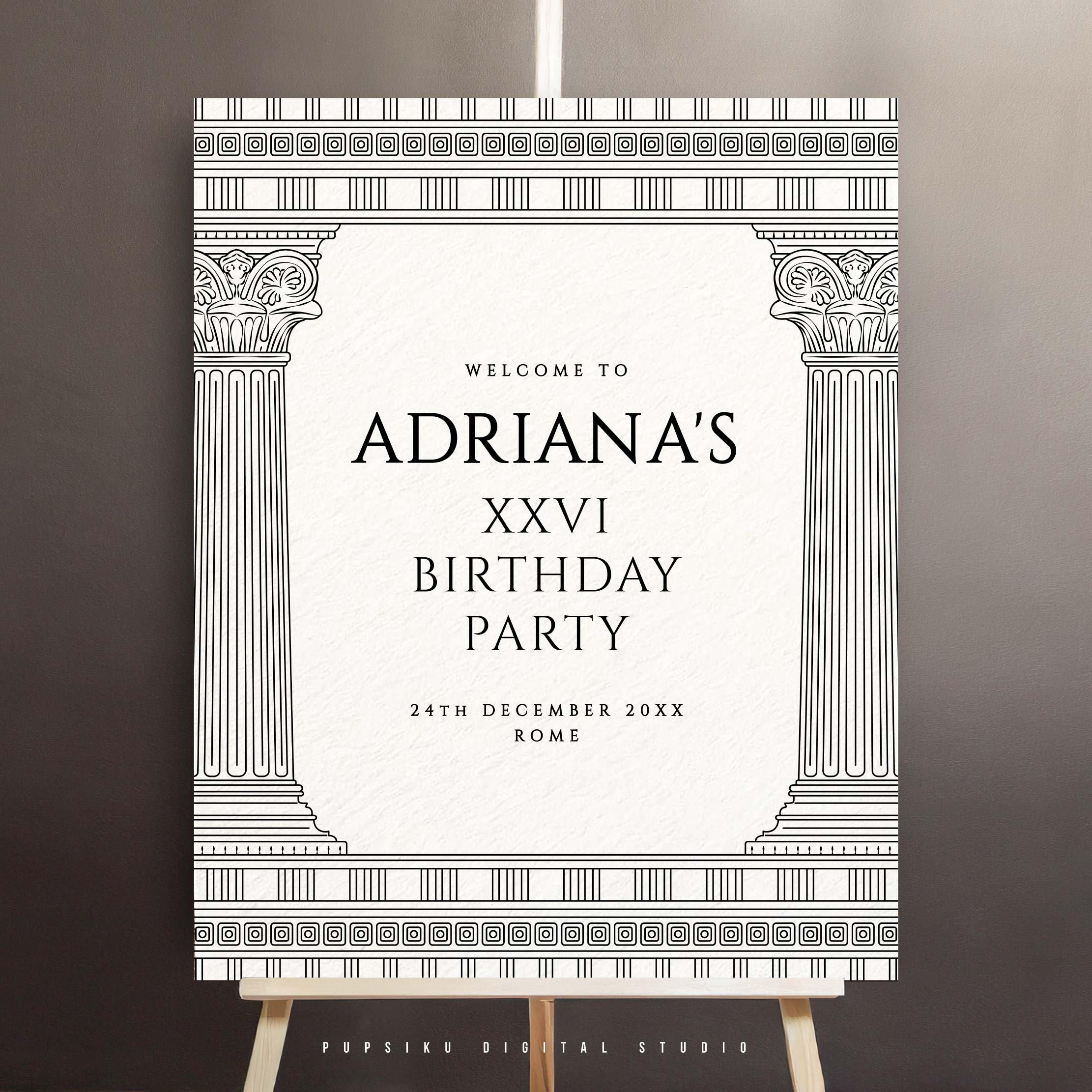 CUSTOM COLORS Roman Temple Welcome Sign, Editable Party Decor, Elegant ...