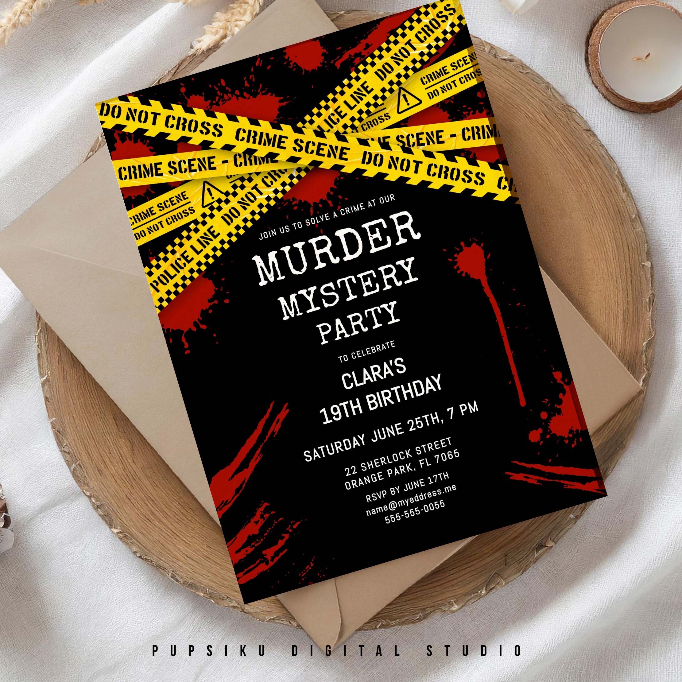 Murder Mystery Dinner Party Invitation, Detective or Police Crime Scene ...