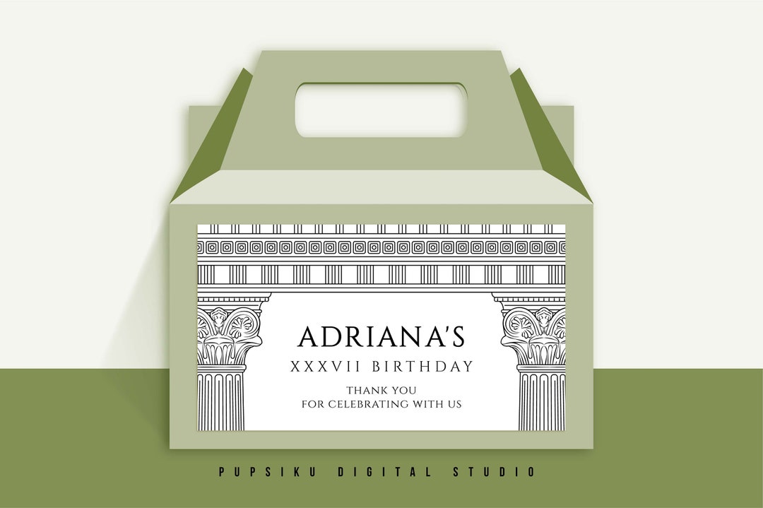 Roman Temple Party Favor Box Label, CUSTOM COLORS Editable Template ...