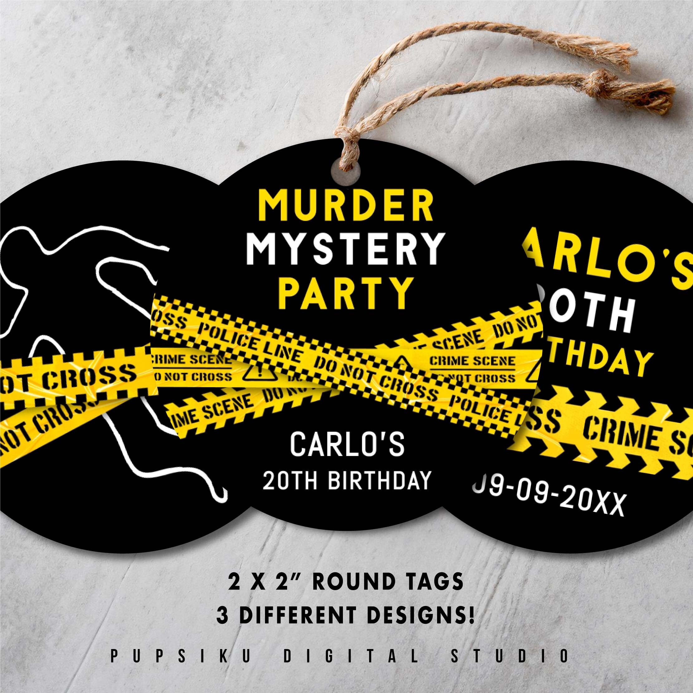 Police Party Toppers With Yellow Lines, Round Tags, 3 Murder Mystery ...