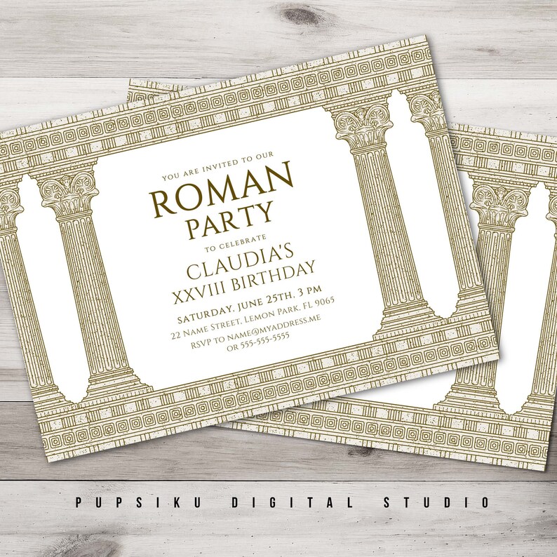 Roman Birthday Party Invitation: Ancient Greece Toga (7x5 Editable File ...