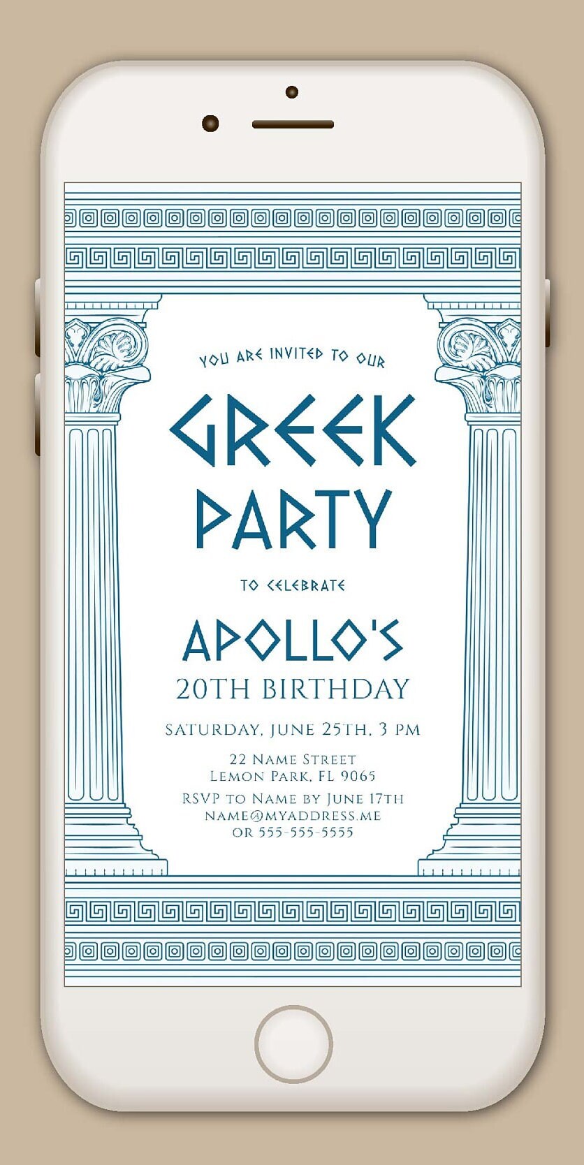 Greek Party Invitation in Blue, 1080x1920px Editable Greece or Rome ...