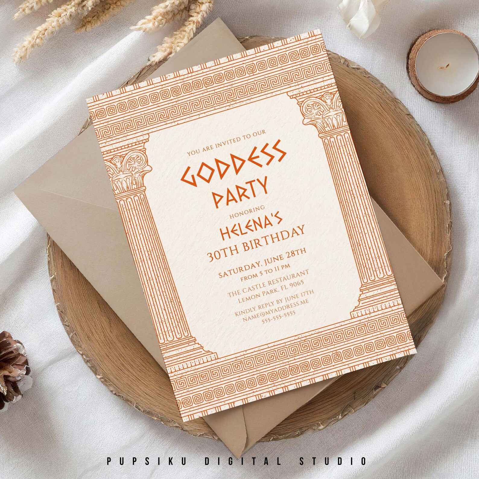 Goddess Party CUSTOM COLORS Invitation, 5x7 Editable Card, Temple ...