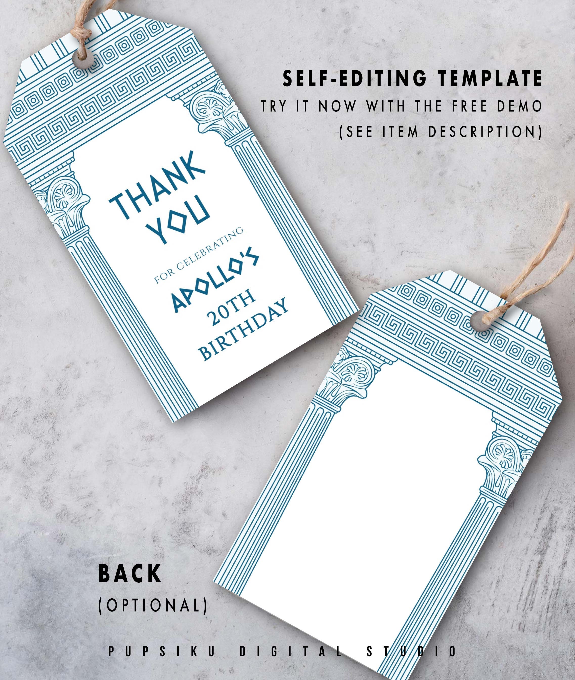 Greek Party Favor Tag: Editable Custom Colours Template (digital ...