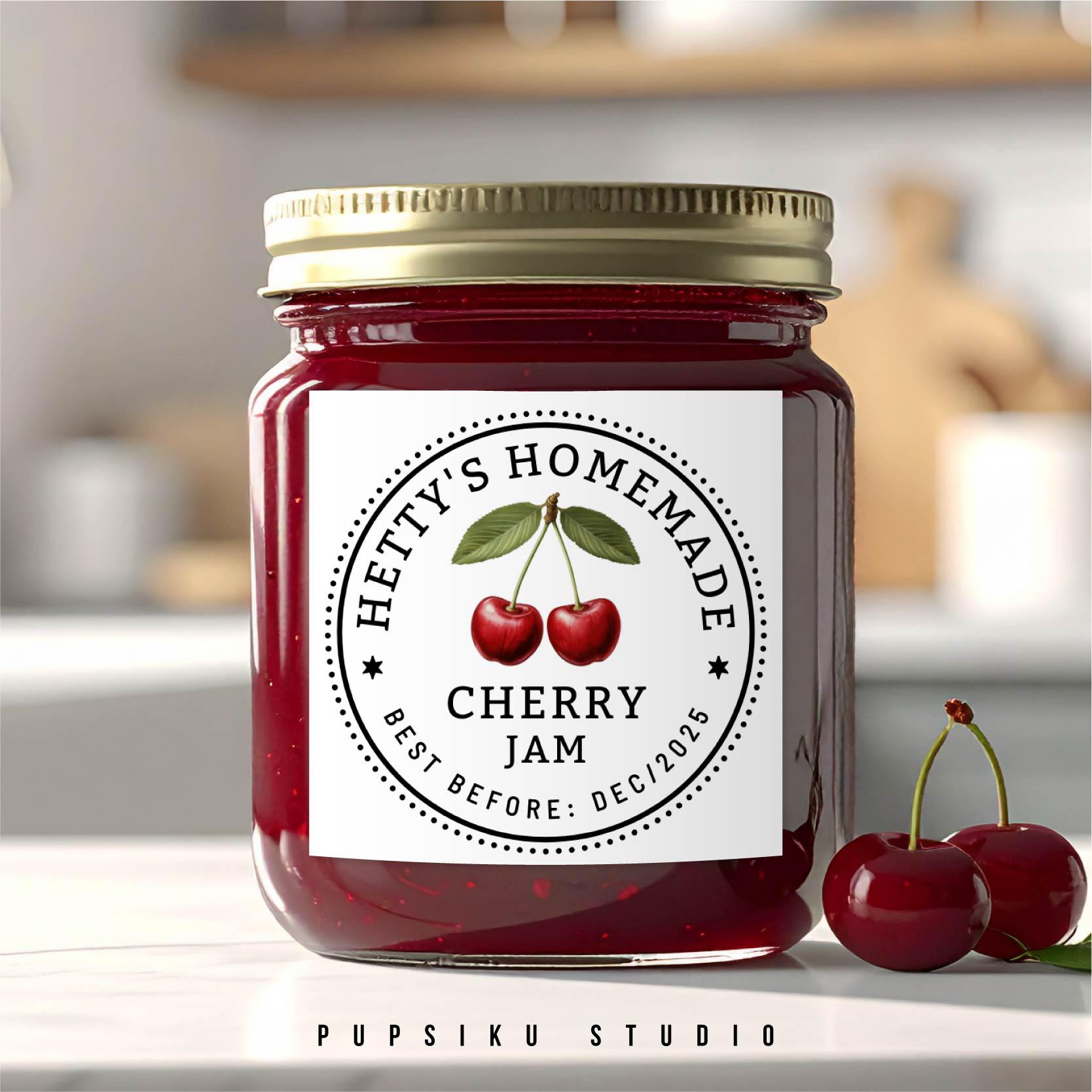 Cherry Jam Label: Editable Round or Square 2x2" Jar Stickers (digital ...