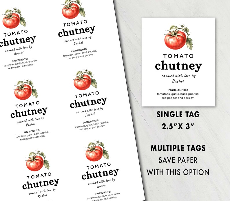Tomato Chutney Food Label, Editable 2.5x3 Canning Label for Homemade ...